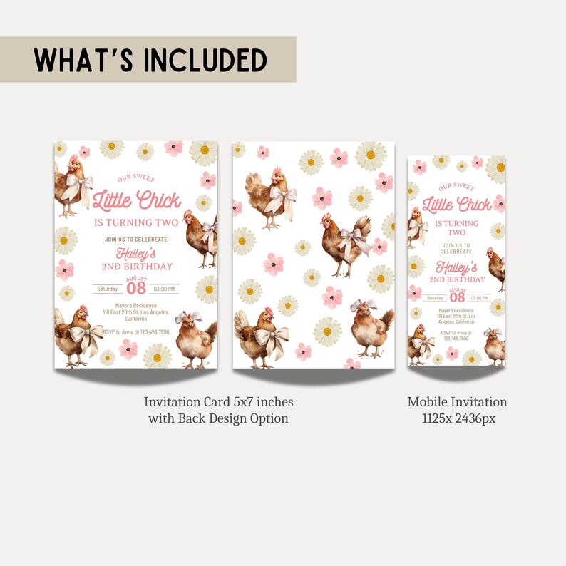 Editable Chicken Birthday Invitation, Two Cute Chick Pink Farm Animal ...