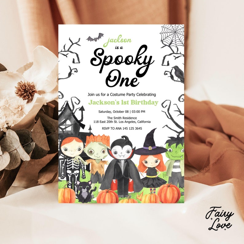 Editable Spooky One Halloween Birthday Invitation, Halloween Invitation ...