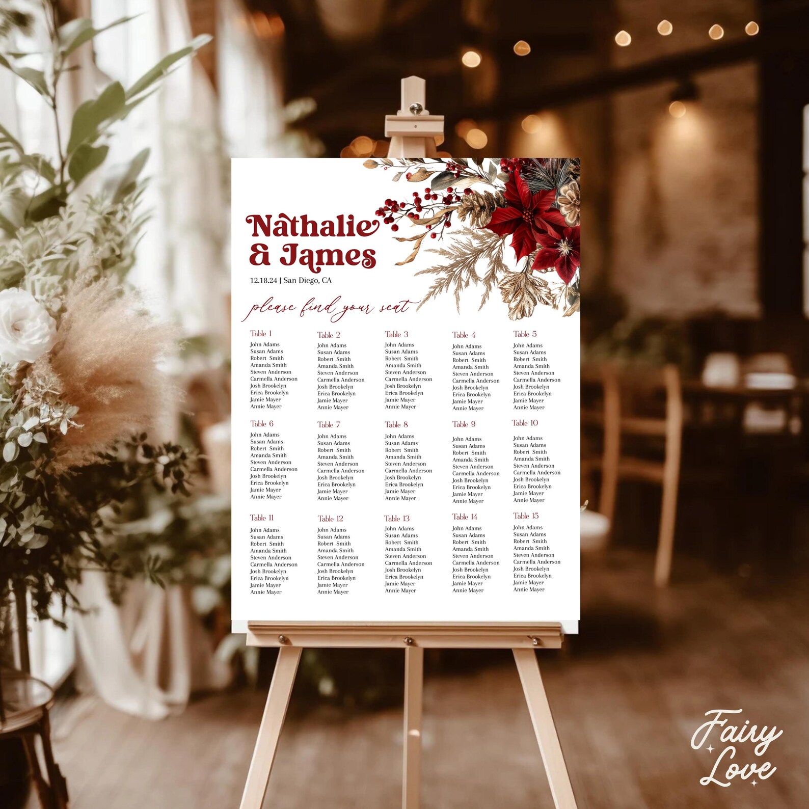 Editable Christmas Seating Chart Poster, Holiday Wedding Seating Chart ...