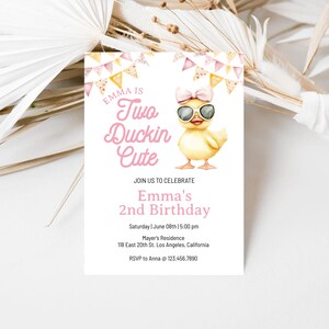Editable Yellow Duck Birthday Invitation, Two Duckin Cute Yellow Duck ...