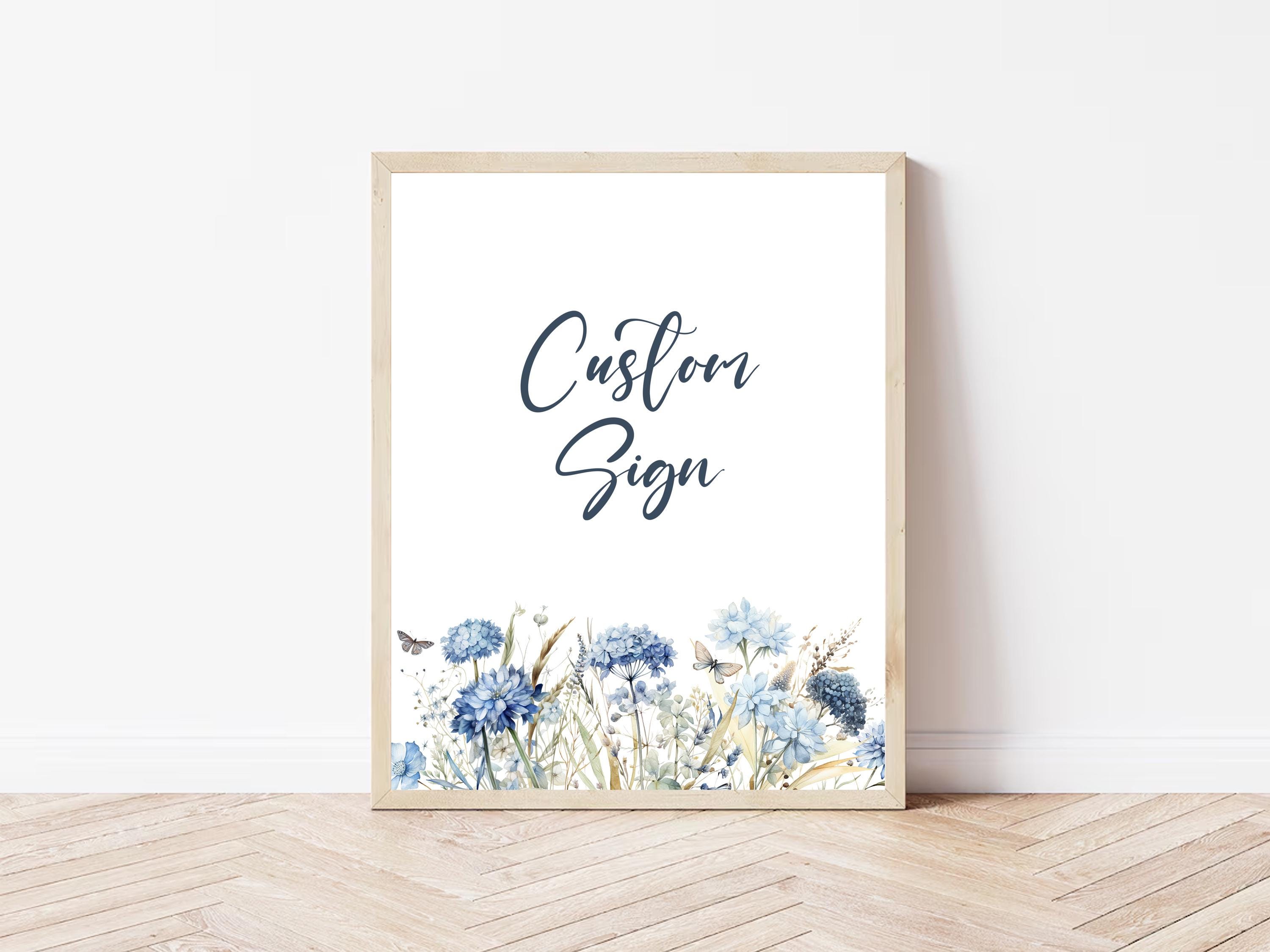 Editable Dusty Blue Baby Shower Custom Sign, Floral Baby Shower Custom ...