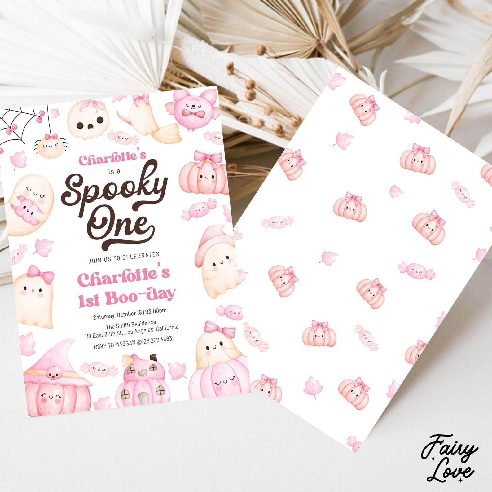 Spooky One Girl Birthday Invitation, Halloween First Bday, Spooky 1st ...