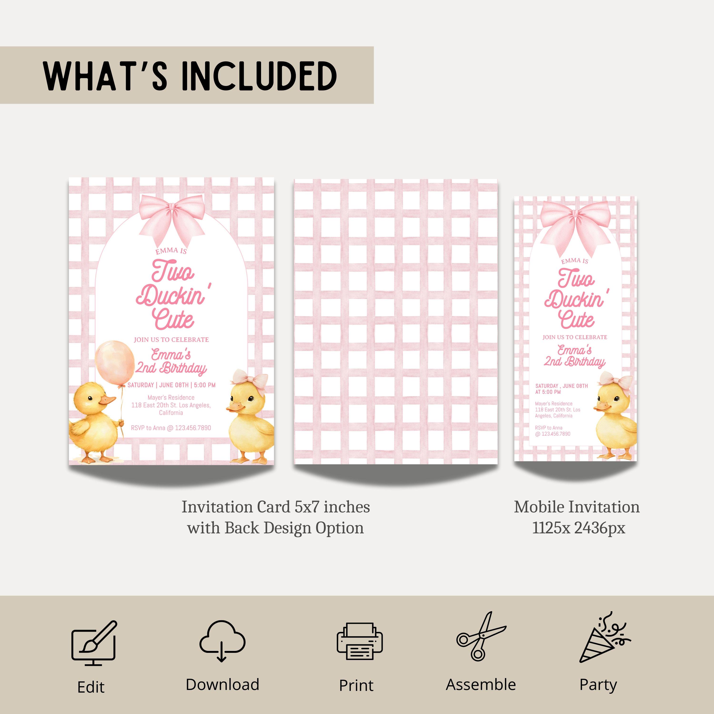 Editable Yellow Duck Birthday Invitation, Two Duckin Cute Yellow Duck ...