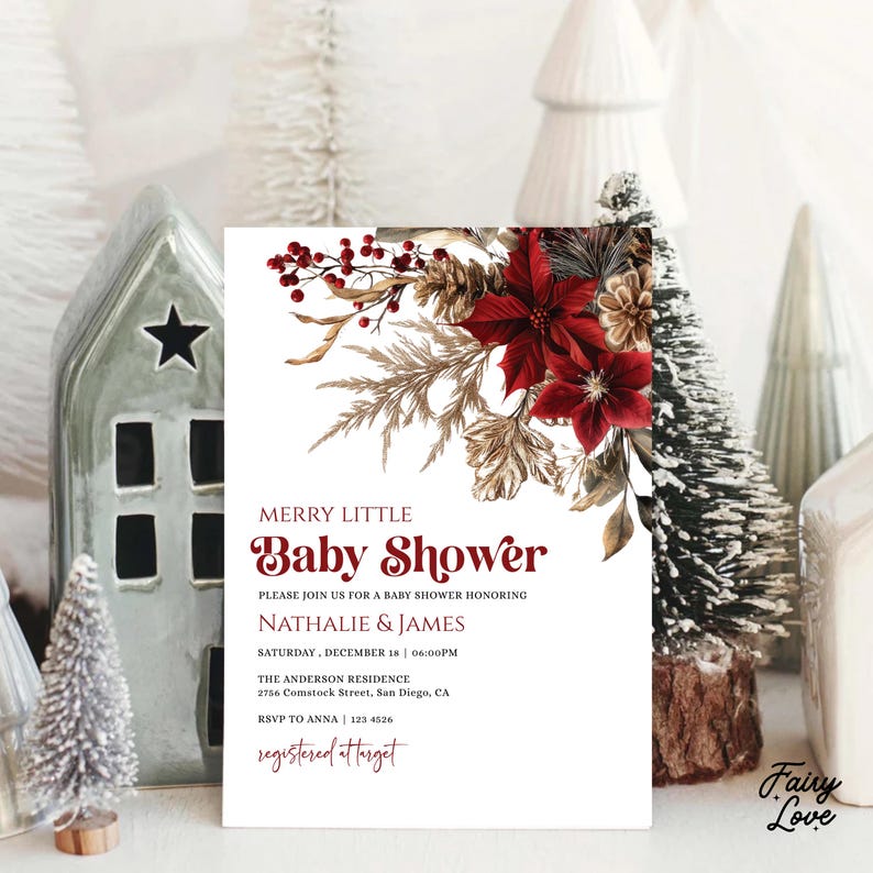 Christmas Baby Shower Invitation, Merry Little Baby Shower Invite, Baby ...