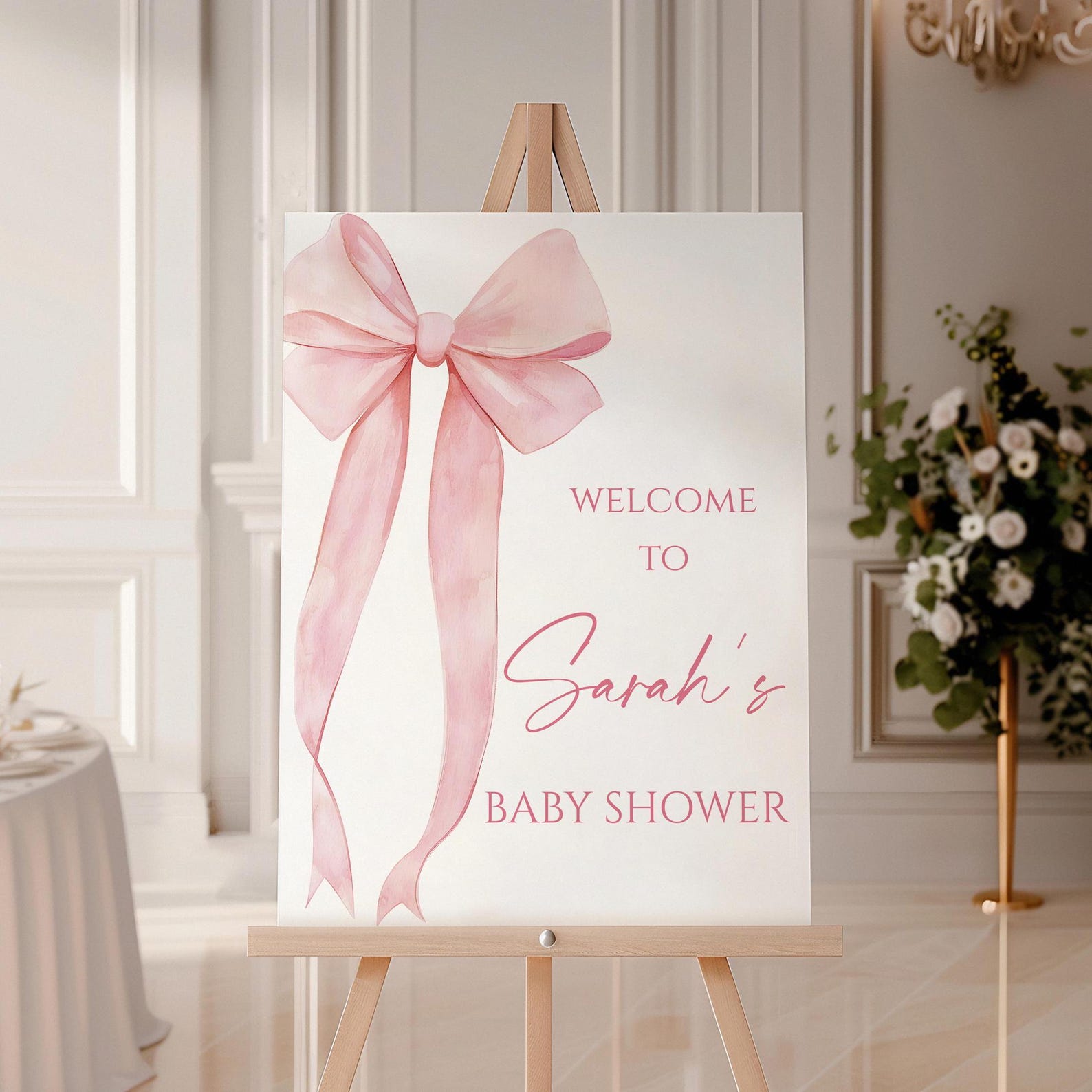 Editable Pink Bow Baby Shower Welcome Sign, Bow Baby Shower Girl ...