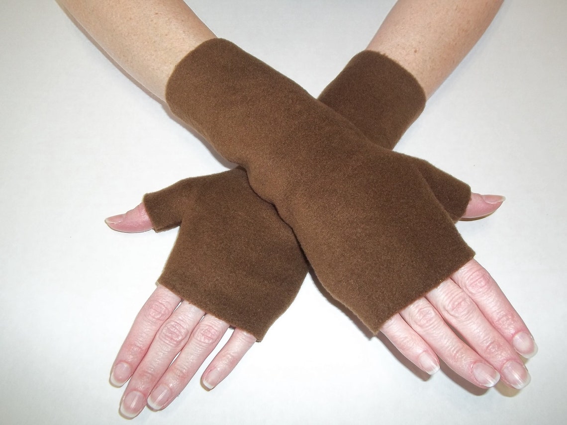 Fleece Fingerless Gloves, Arm Warmers, Texting Gloves, Solid Neutral Colors, Taupe, Brown, Green ...