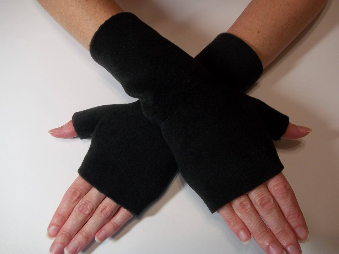 Black Premium Luxe Fleece Fingerless Gloves - Etsy