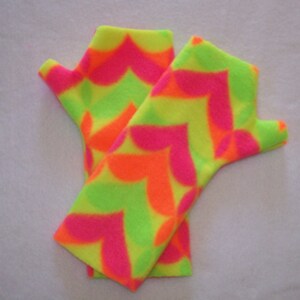 Fleece Fingerless Gloves, Bright Neon Heart Print - Etsy