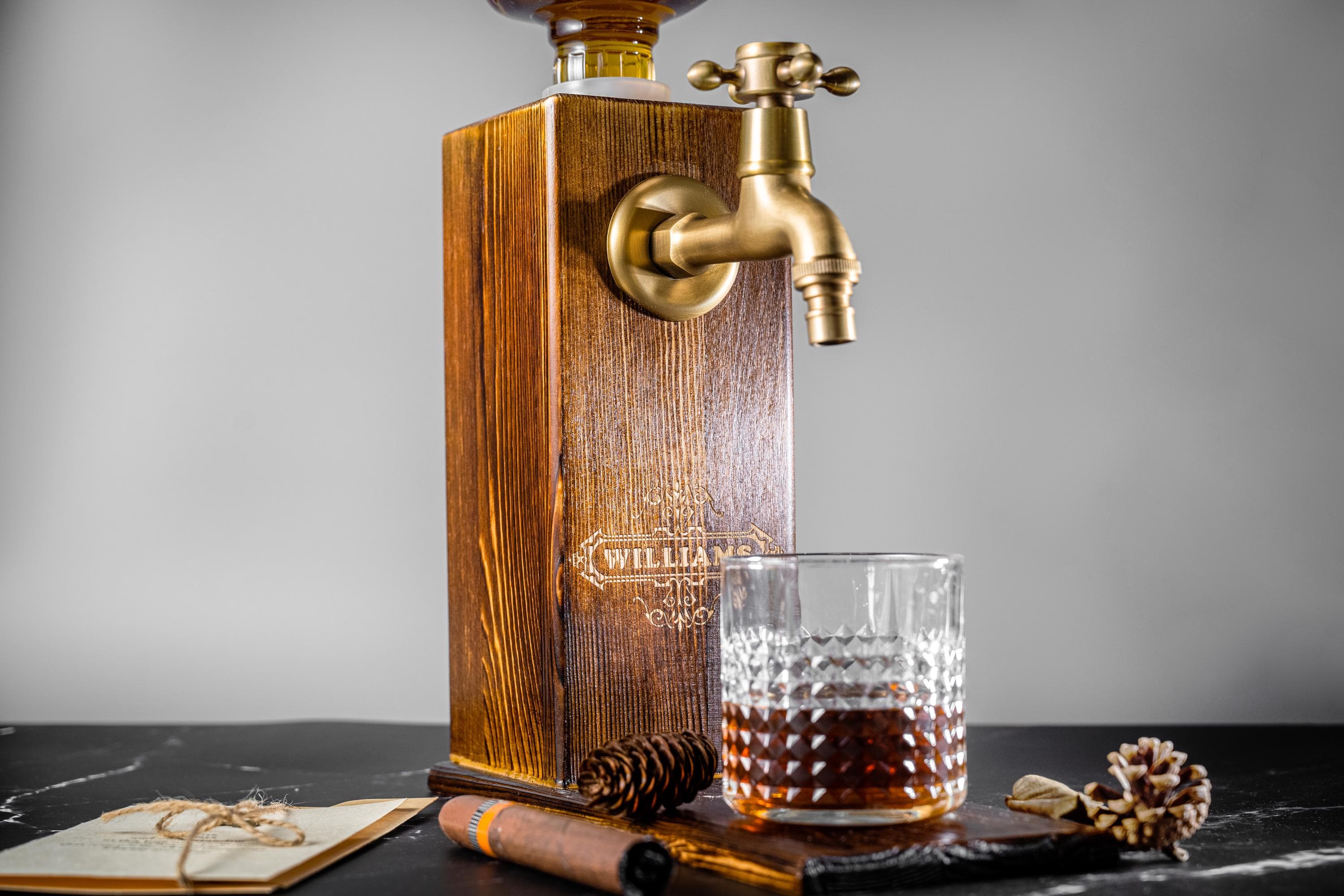 Bespoke Oak Wood Whiskey Dispenser for Home Bar Decor, Stylish Liquor ...