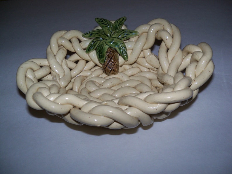 Pottery bowl braided clay with palm tree-home decor-fruit | Etsy