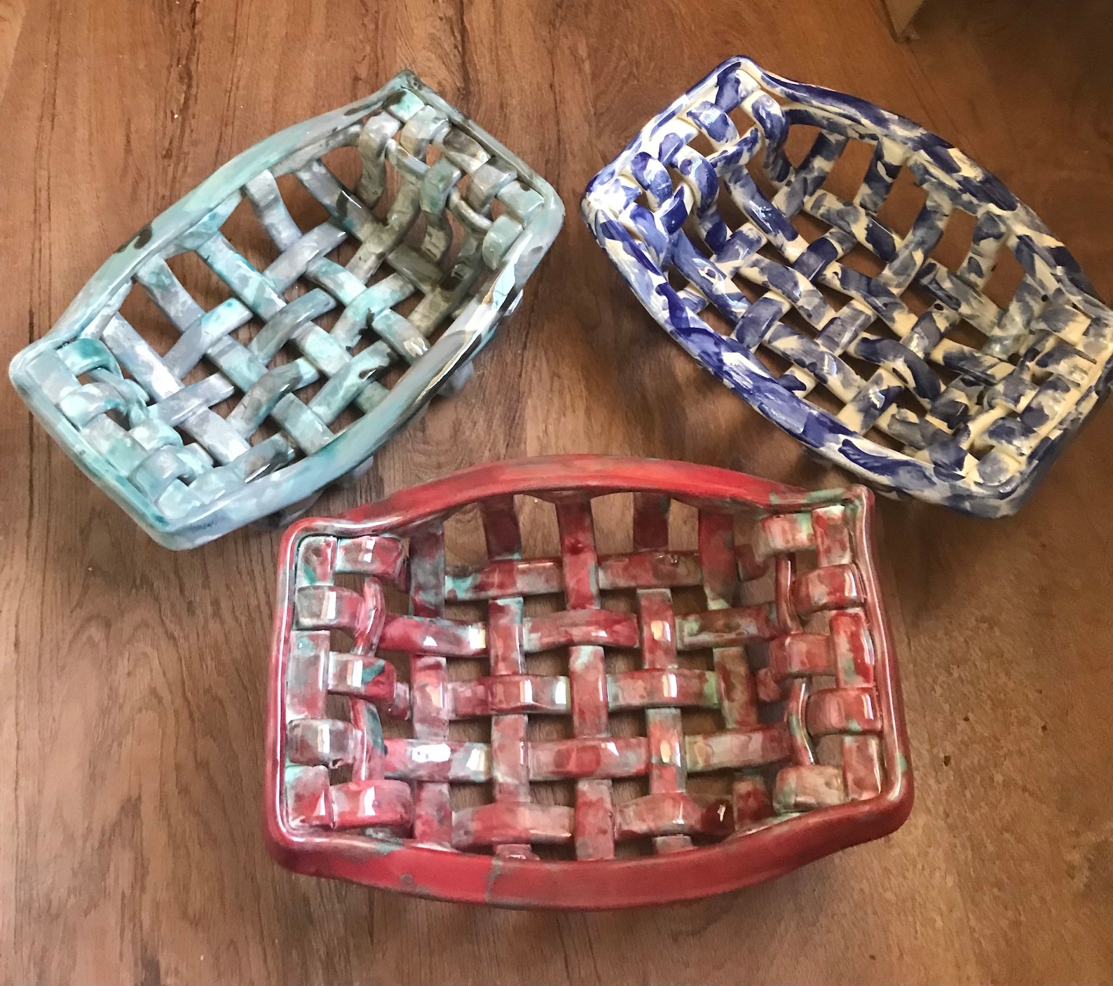 Woven Clay Basket With Handles-bread Warmer-aerated Fruit Bowl-blue ...