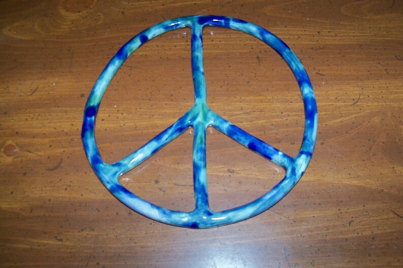 Peace Sign Wall Art Home Decor Sculpture Ceramic Trivet Blue Green - Etsy