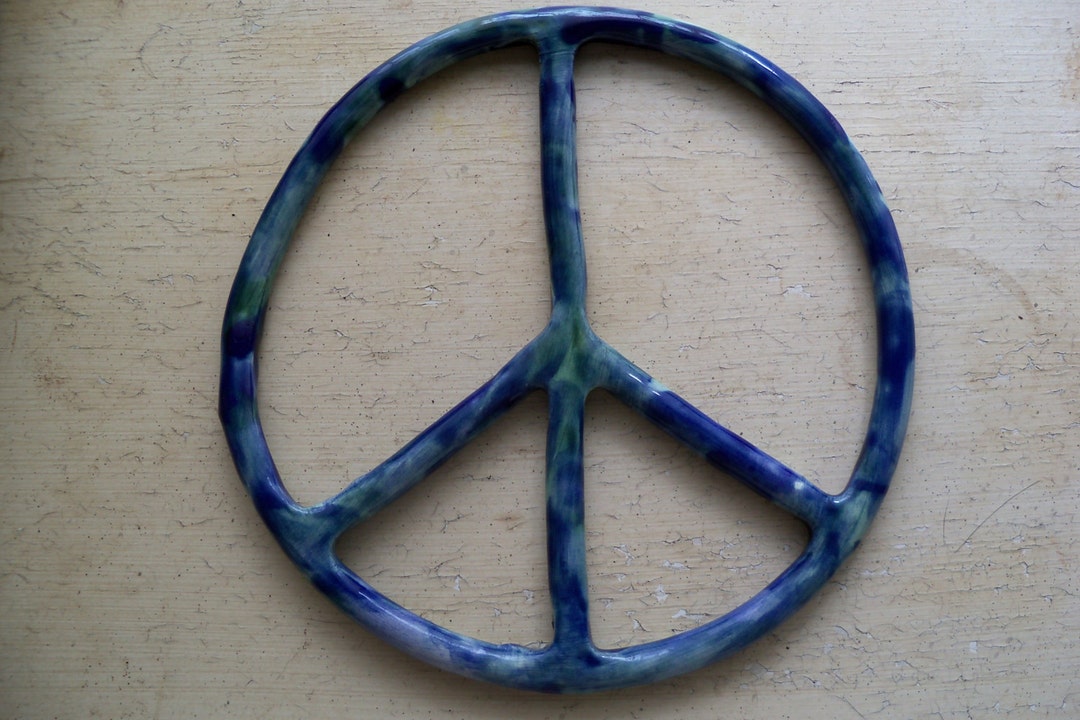 Peace Sign Wall Art Home Decor Sculpture Ceramic Trivet Blue Green - Etsy