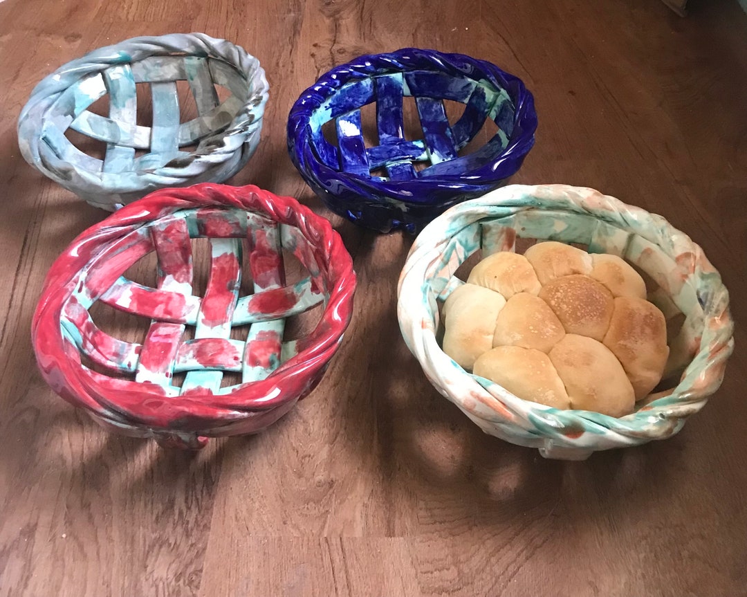 Woven Pottery Bowl-bread Warmer-bread Baker-fruit Bowl-centerpiece-home ...