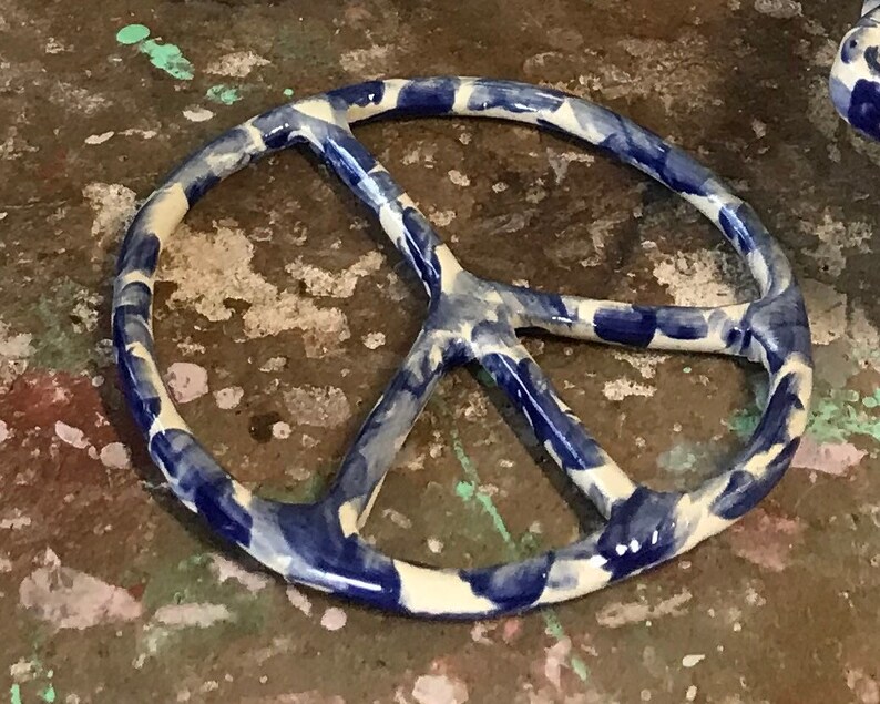 Peace Sign Wall Art Home Decor Sculpture Ceramic Trivet Blue - Etsy