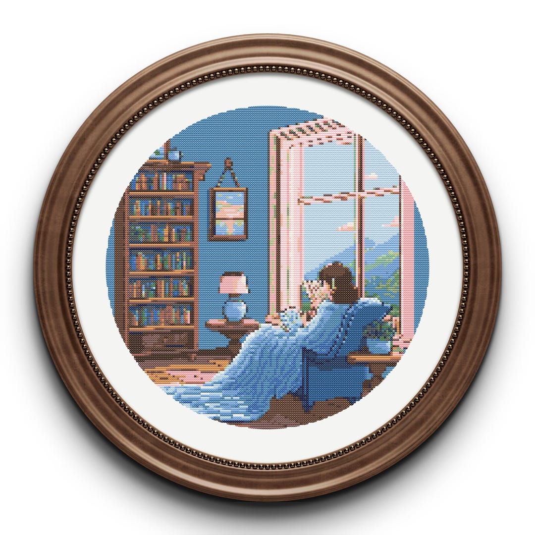 Cozy Girl Reading Cross Stitch Pattern: Pastel Home Decor (digital ...