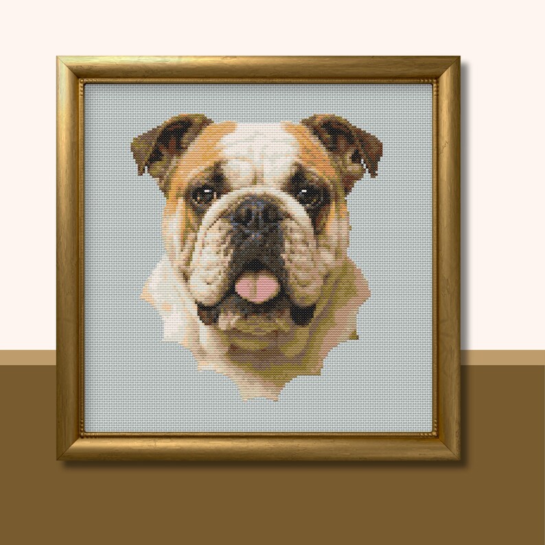 Bulldog Cross Stitch Pattern: Realistic Dog Portrait (PDF Downloadable ...
