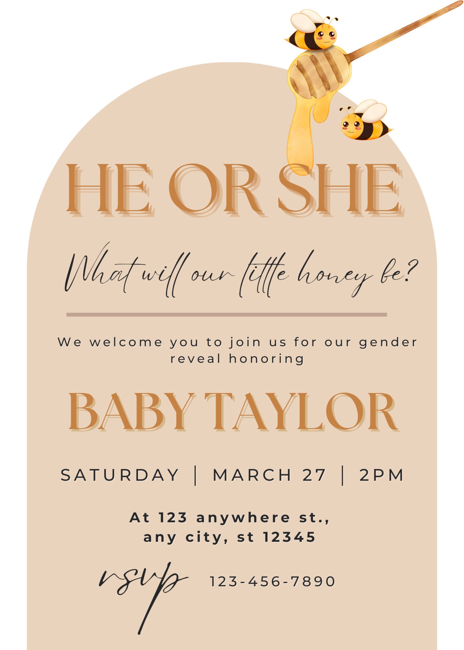 Honey Bee Gender Reveal Invitation (editable Template) - Etsy