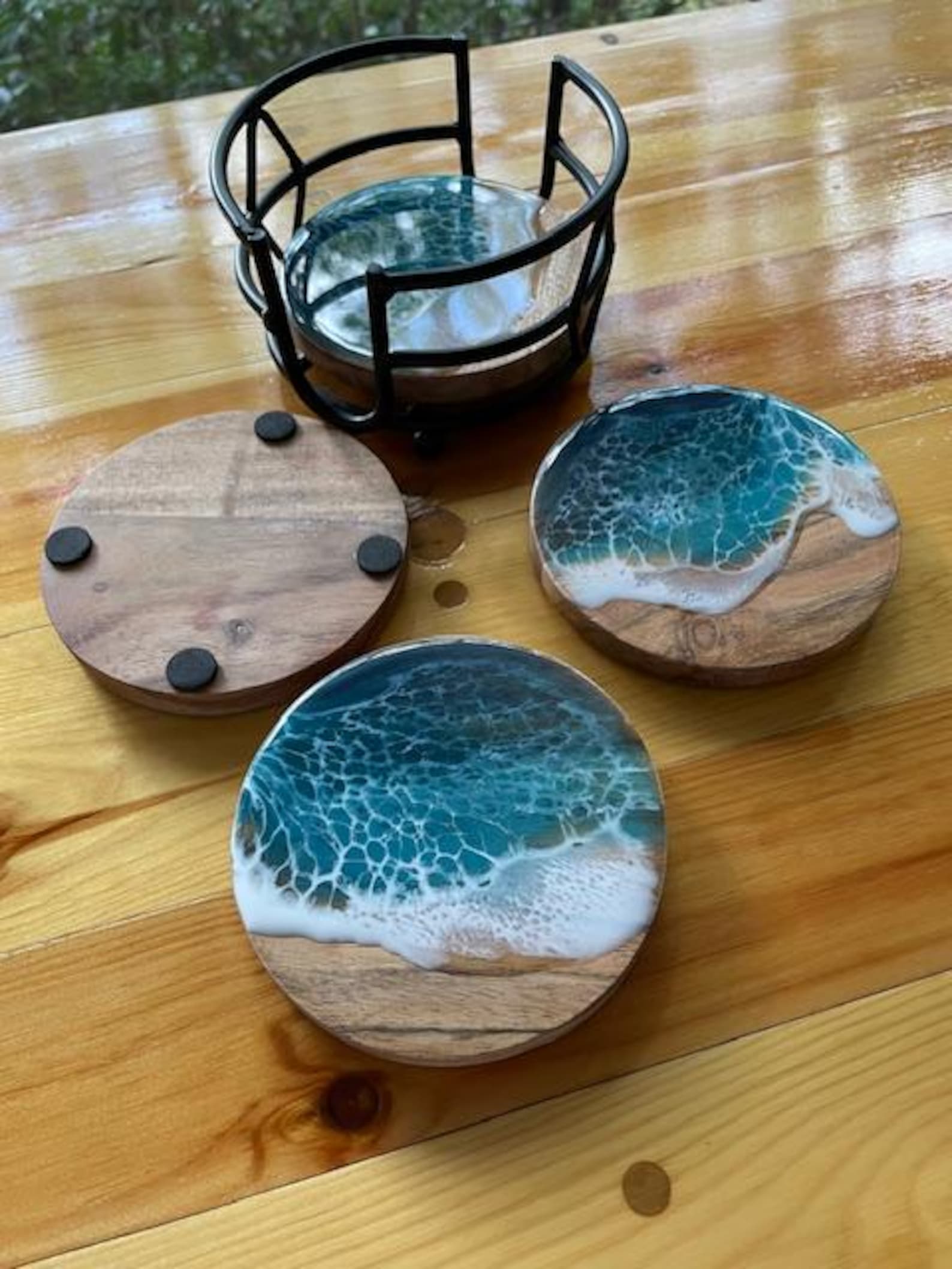 Ocean Coaster Set Ocean Resin EBGB Beach Coastal Decor Tiki Bar Hostess ...