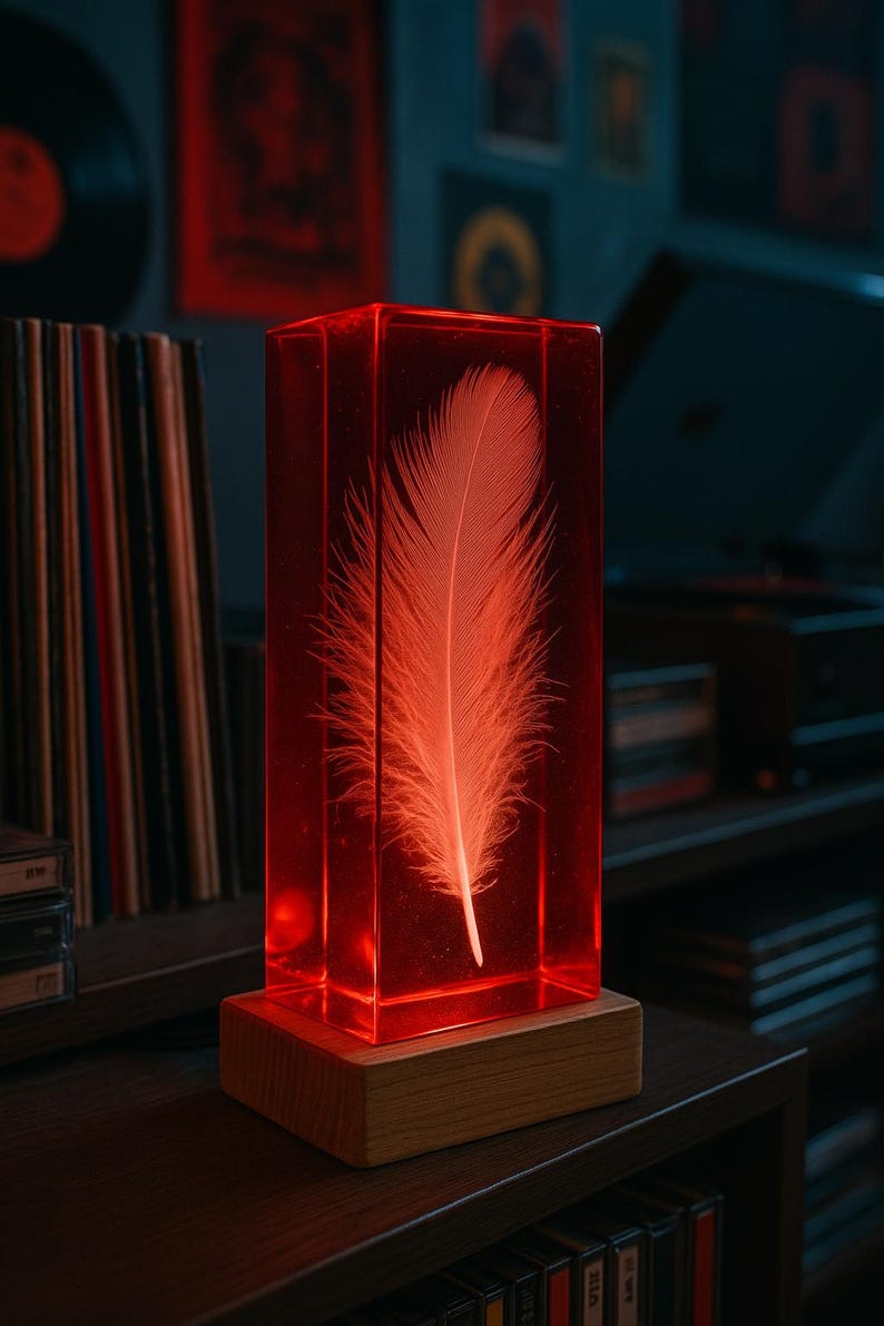 Lámpara de deseos con plumas de epoxi: luz LED de ambiente que cambia ...