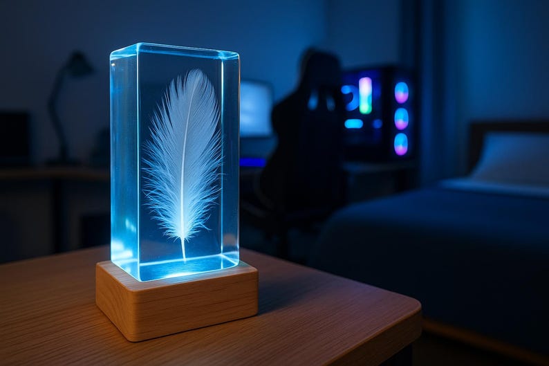 Lámpara de deseos con plumas de epoxi: luz LED de ambiente que cambia ...
