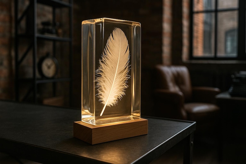 Lámpara de deseos con plumas de epoxi: luz LED de ambiente que cambia ...