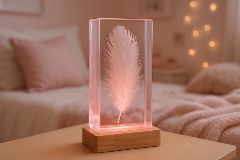 Lámpara de deseos con plumas de epoxi: luz LED de ambiente que cambia ...