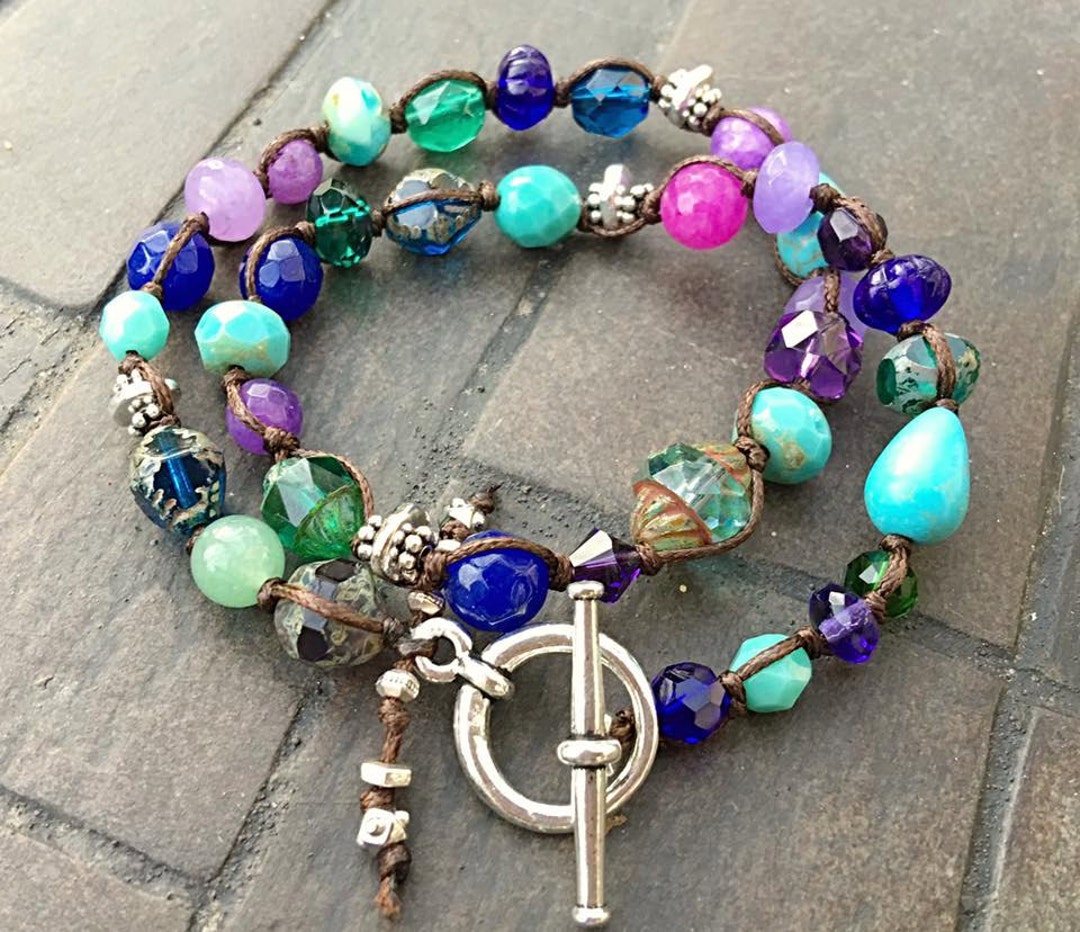 Samba Double Wrap Hand-knotted Bracelet With Earthy Semiprecious Stones ...