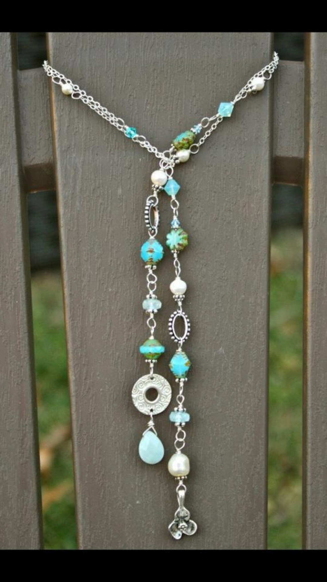 Aqua Sea Spray Chain Lariat - Etsy