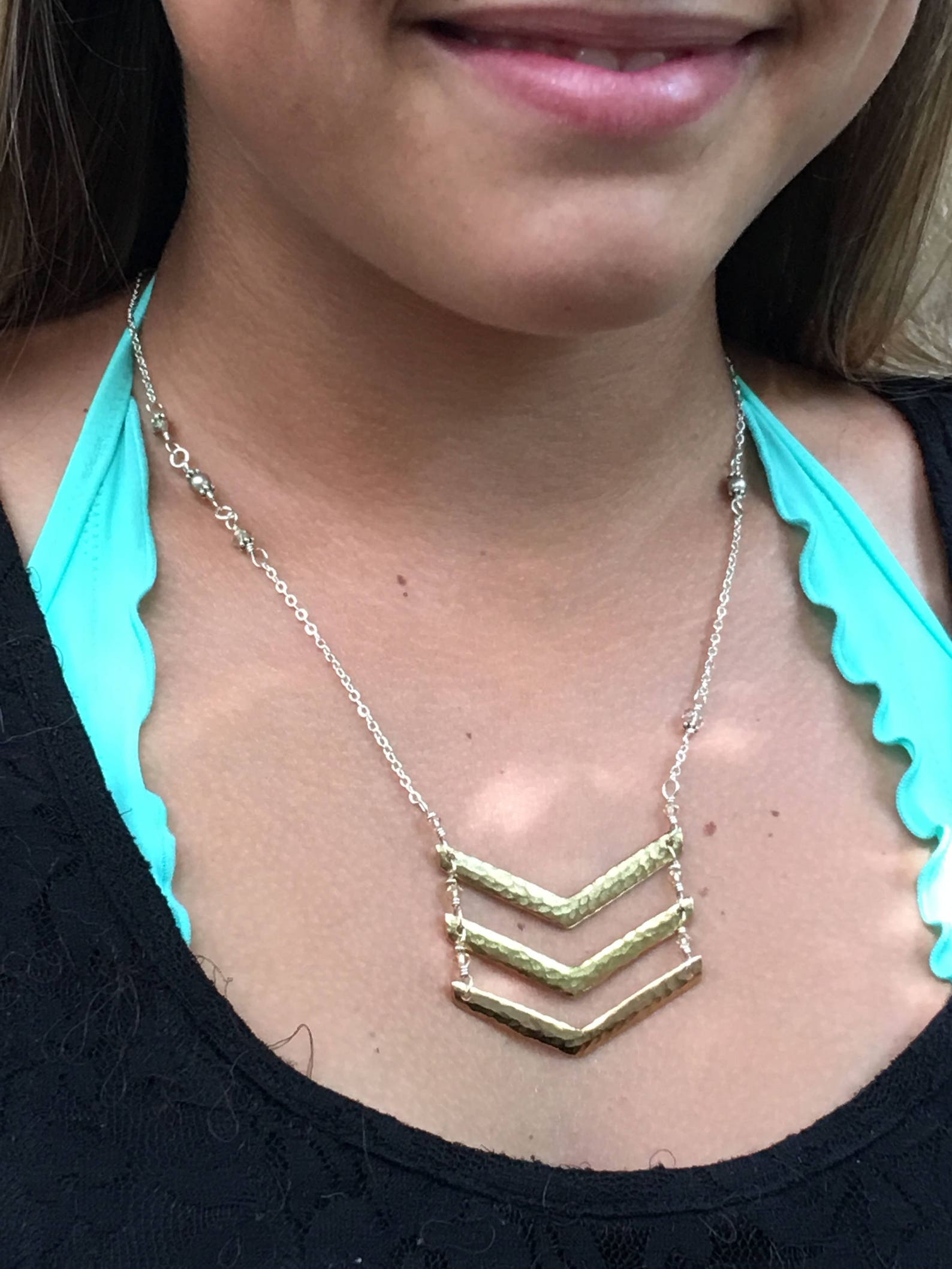 Classic Wide Chevron Ladder Necklace Hand Linked Boho Mermaid Geometric ...