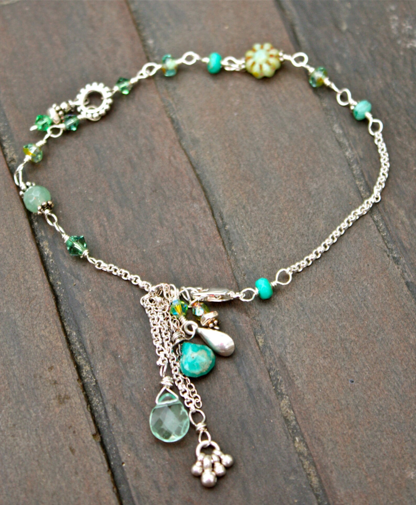 Raining Gems Beaded Chain Anklet With a Cascade of Chain and Gems ...