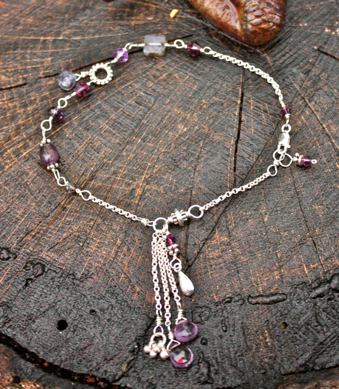 Raining Gems Beaded Chain Anklet With a Cascade of Chain and Gems ...
