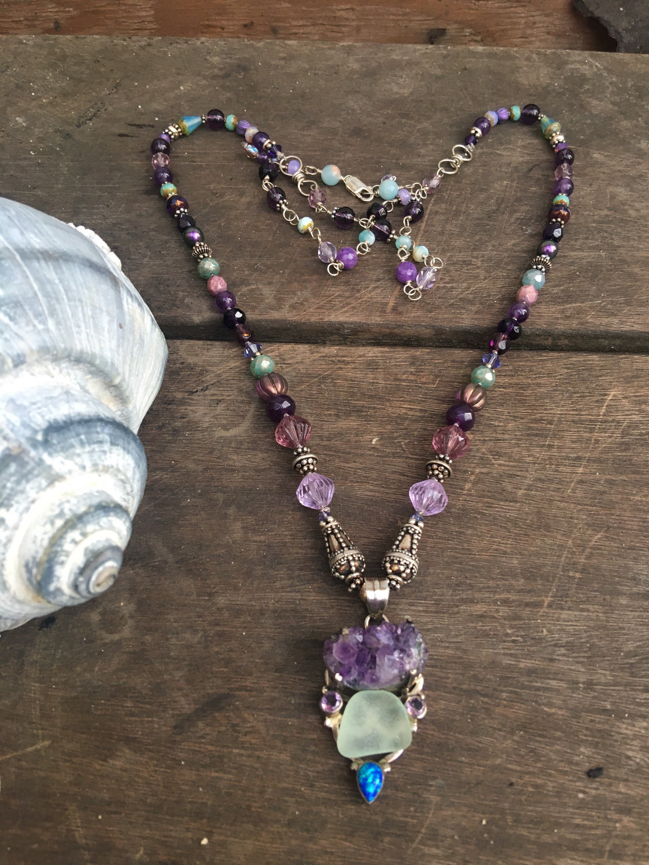 The Darker Side of Natural Amethyst Sea Glass and Opal Gemstone Hand ...