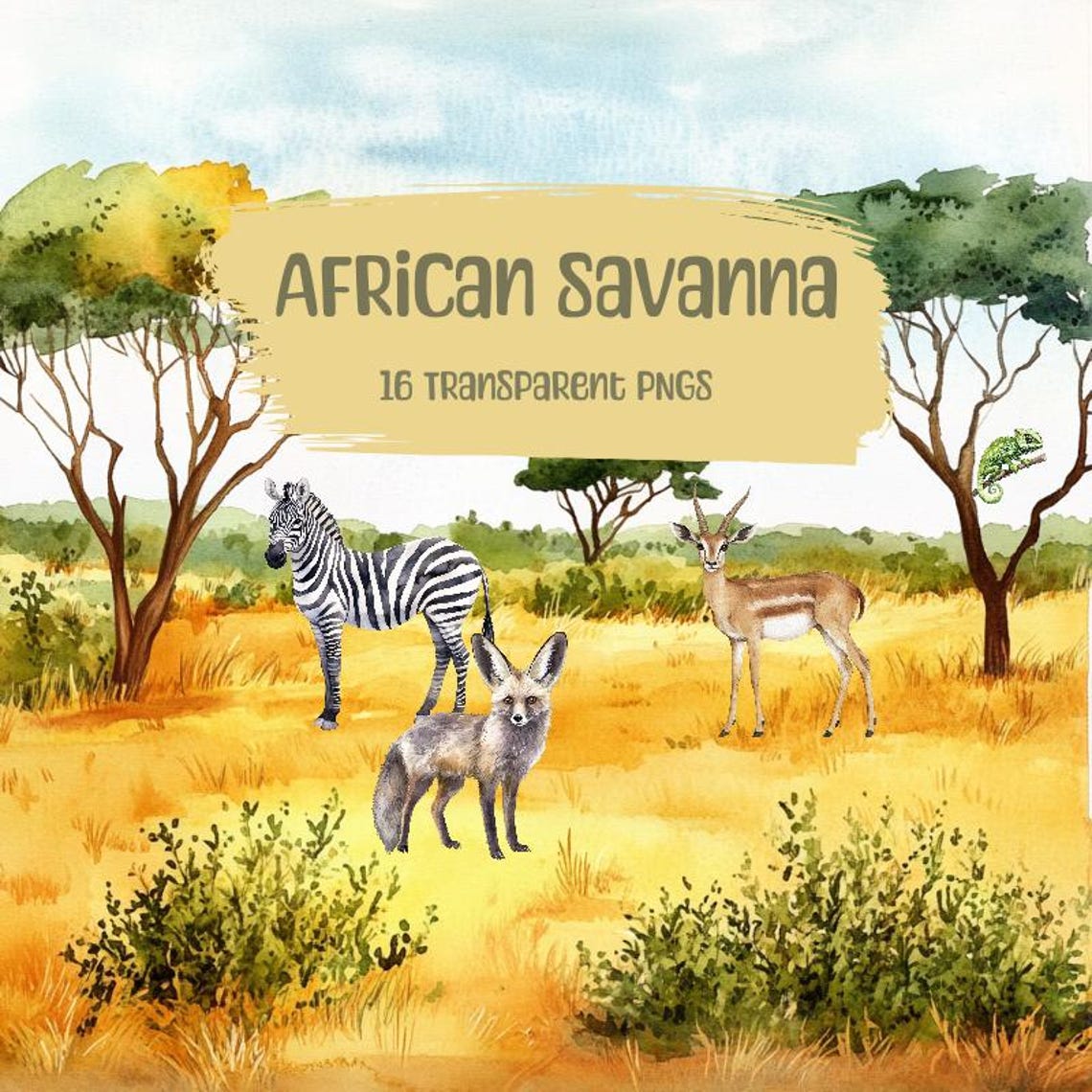 Watercolor Savannah Animals Clipart, Lion Clipart, Giraffe Clipart ...