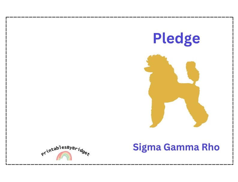 Sigma Gamma Rho Poodle Pledge Card or Print to Frame. Blank Inside for ...