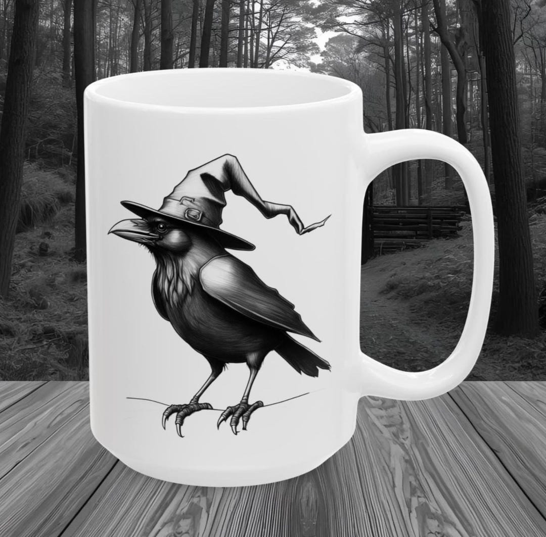 Crow With Hat Coffee Mug, Crow Coffee Cup, Crow Lover Coffee Mug ...