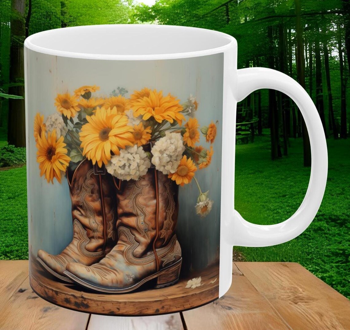 Boots With Flowers Coffee Mug, Cowboy Coffee Mug, Western Mug, Country ...