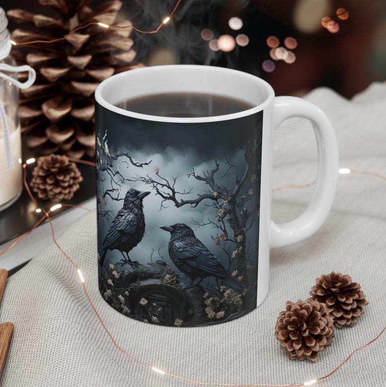 Gothic Crow Coffee Mug, Gothic Raven Mug, Halloween Mug, Murder of ...