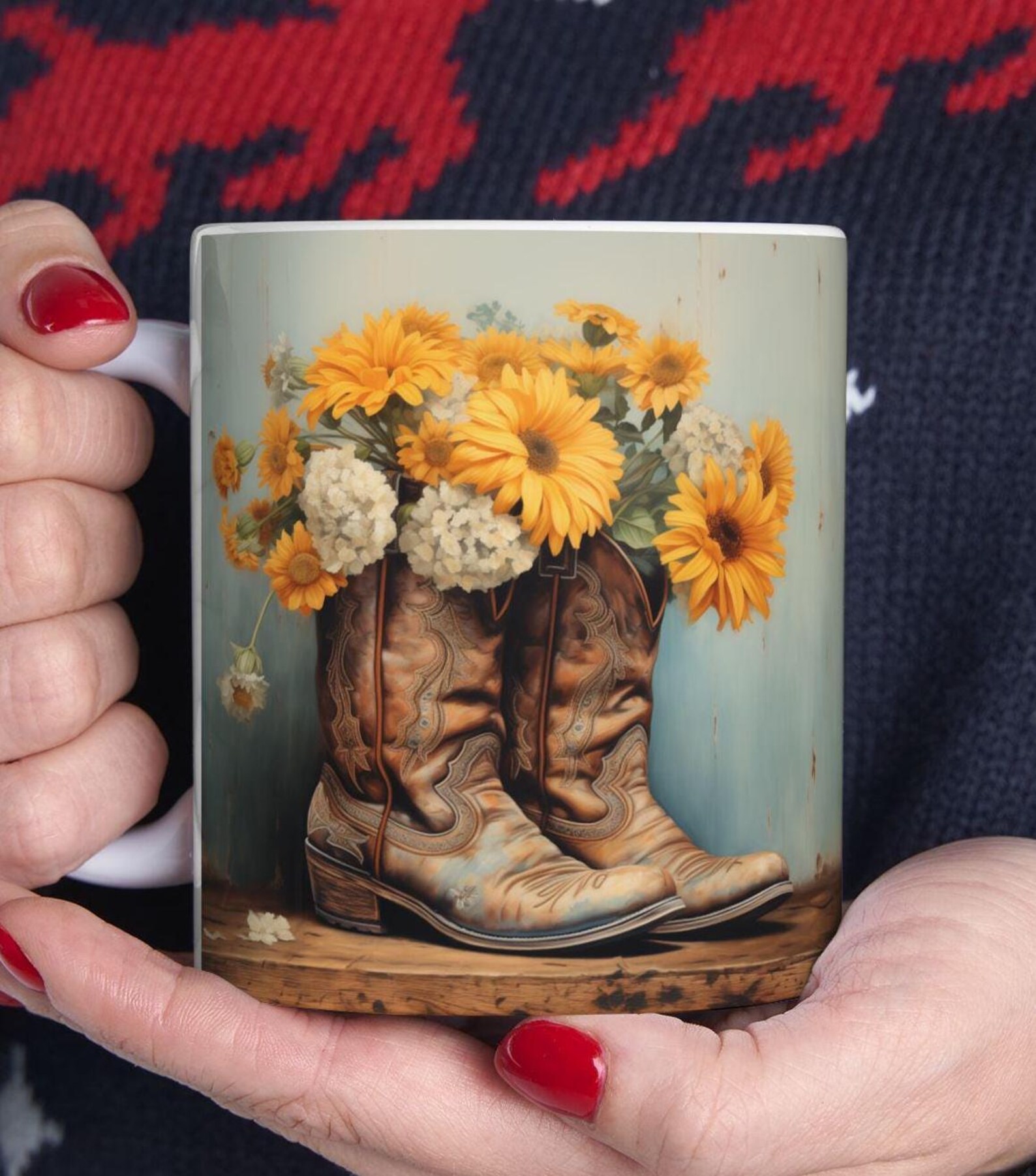 Boots With Flowers Coffee Mug, Cowboy Coffee Mug, Western Mug, Country ...