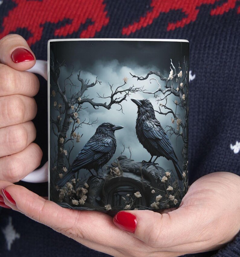 Gothic Crow Coffee Mug, Gothic Raven Mug, Halloween Mug, Murder of ...