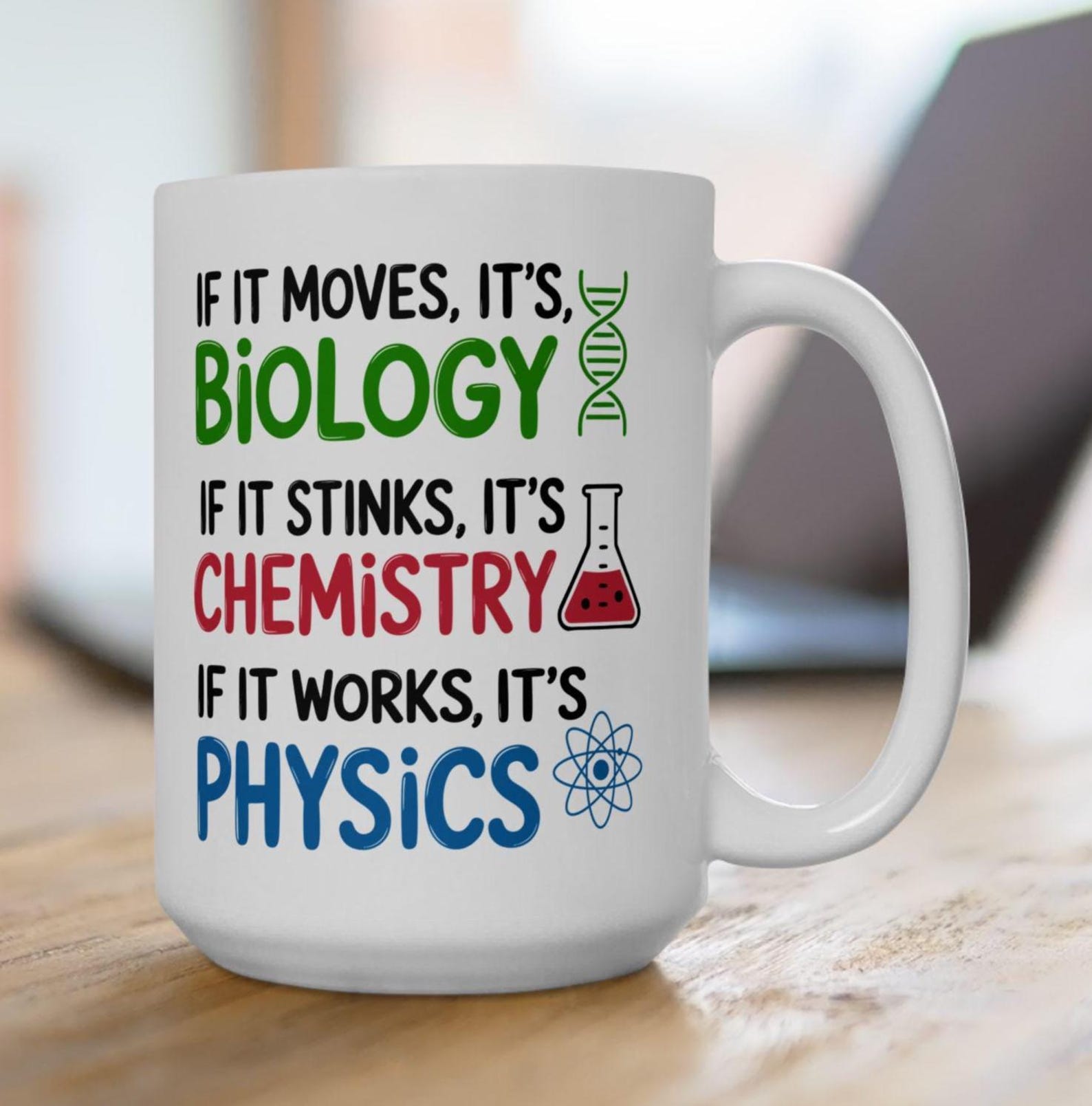 Biology, Chemistry and Physics Science Coffee Mug, Funny STEM Coffee ...
