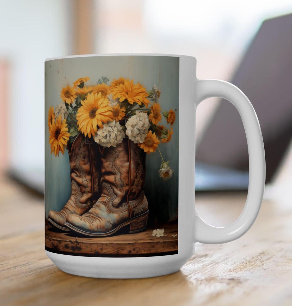 Boots With Flowers Coffee Mug, Cowboy Coffee Mug, Western Mug, Country ...