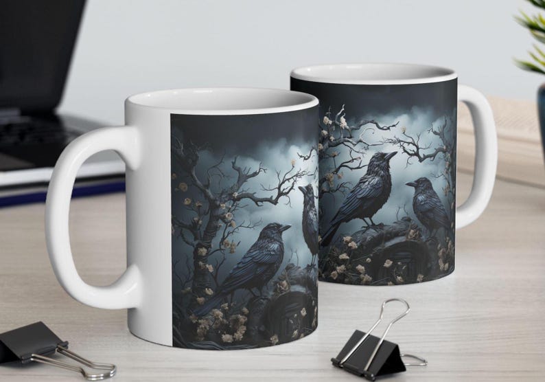 Gothic Crow Coffee Mug, Gothic Raven Mug, Halloween Mug, Murder of ...