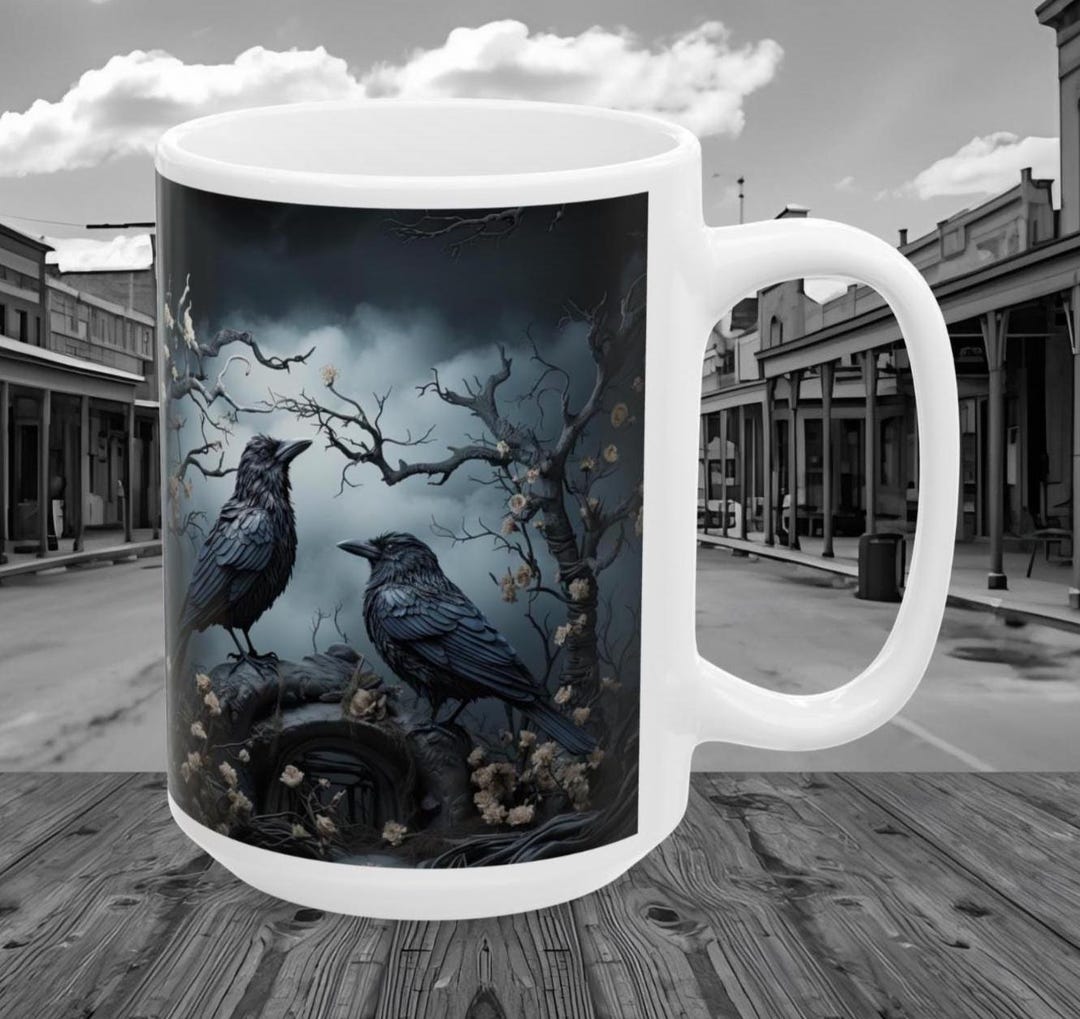 Gothic Crow Coffee Mug, Gothic Raven Mug, Halloween Mug, Murder of ...