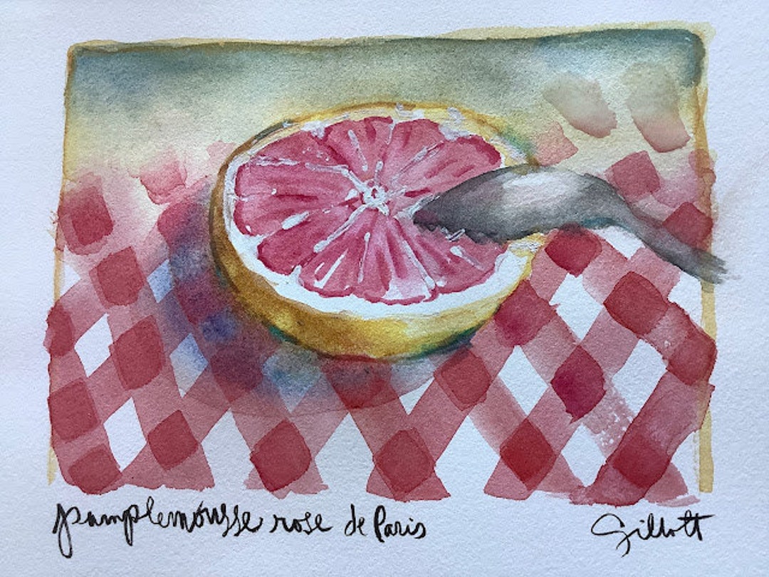 Pink Pamplemousse Grapefruit, Petit Dejeuner , Original Watercolor ...