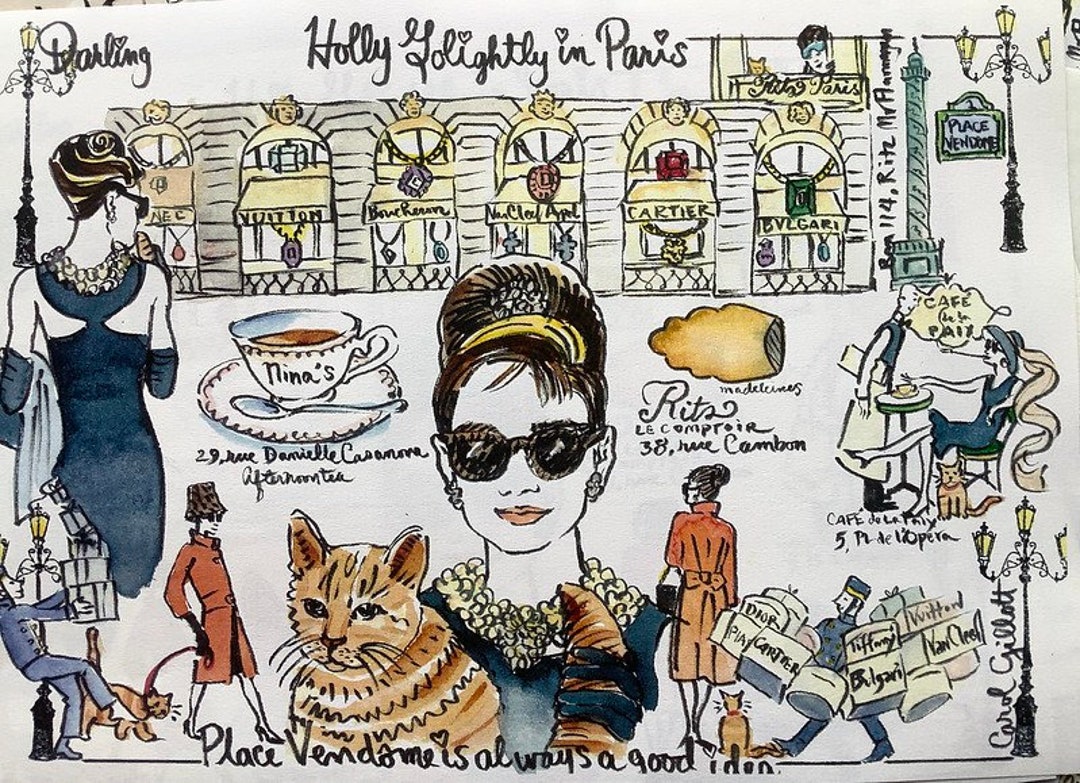 Audrey Hepburn Paris Map Print, Holly Golightly Illustrated Letter - Etsy
