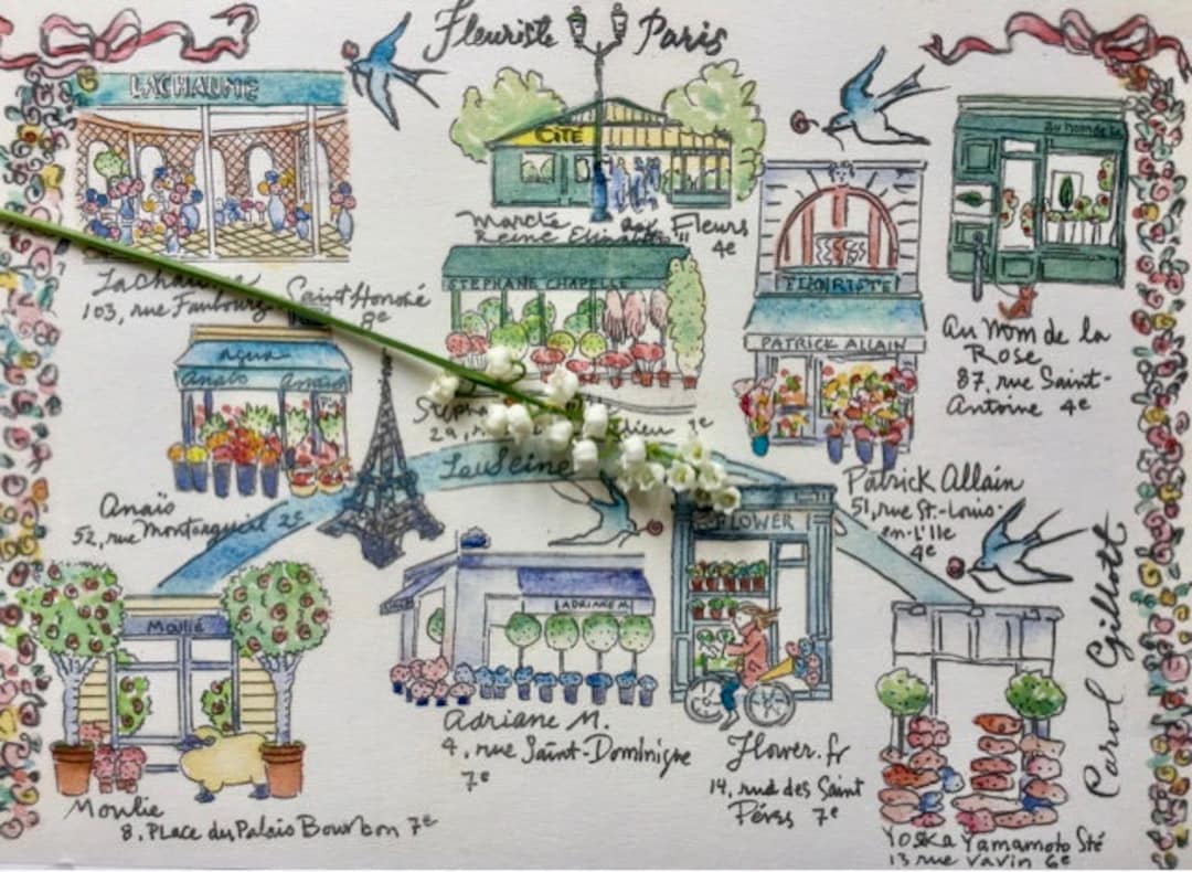 Paris Letter: Paris Fleuristes Print Map Gift Letter Single Letter ...