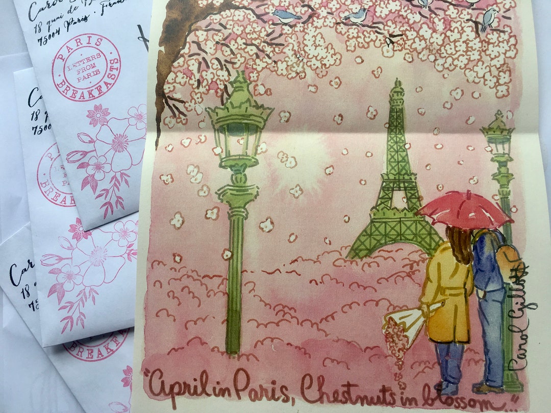 Eiffel Tower Paris Letter, With Cherry Blossoms, Spring Print, April in ...