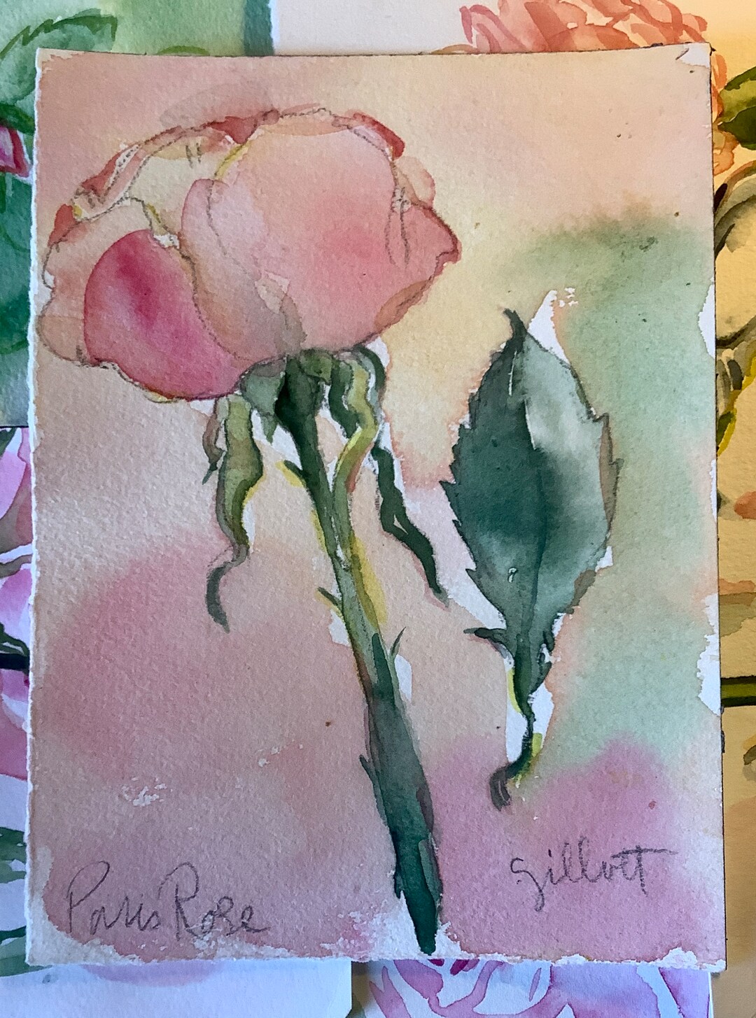 French Single Pink Rose, Watercolor Painting, Original Artwork, Size: 6 ...