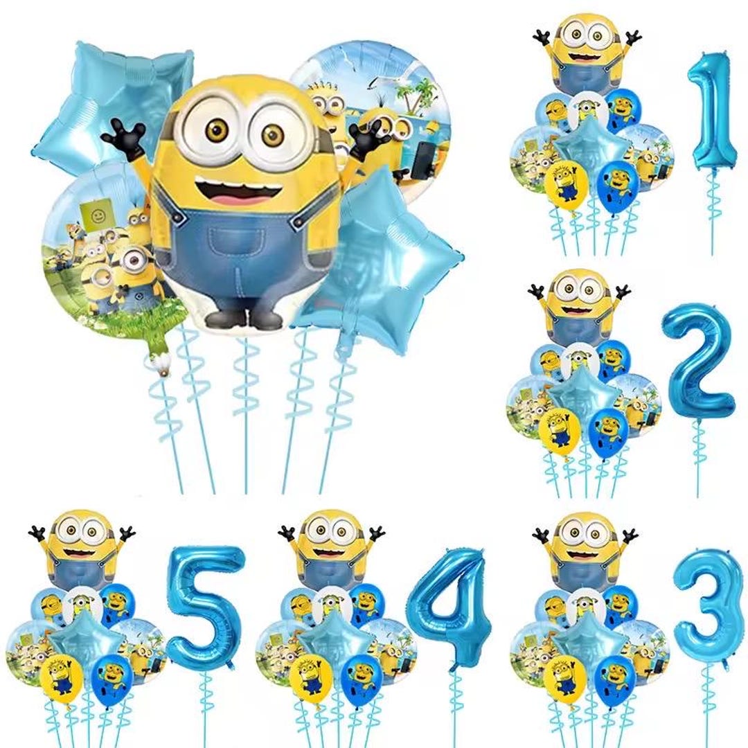 1set Minions Movie Theme Coil Balloons Set Blue Number Helium Globos ...